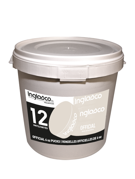 Bucket Of 12 White 6oz Goalie Training Hockey Pucks – Inglasco Inc.